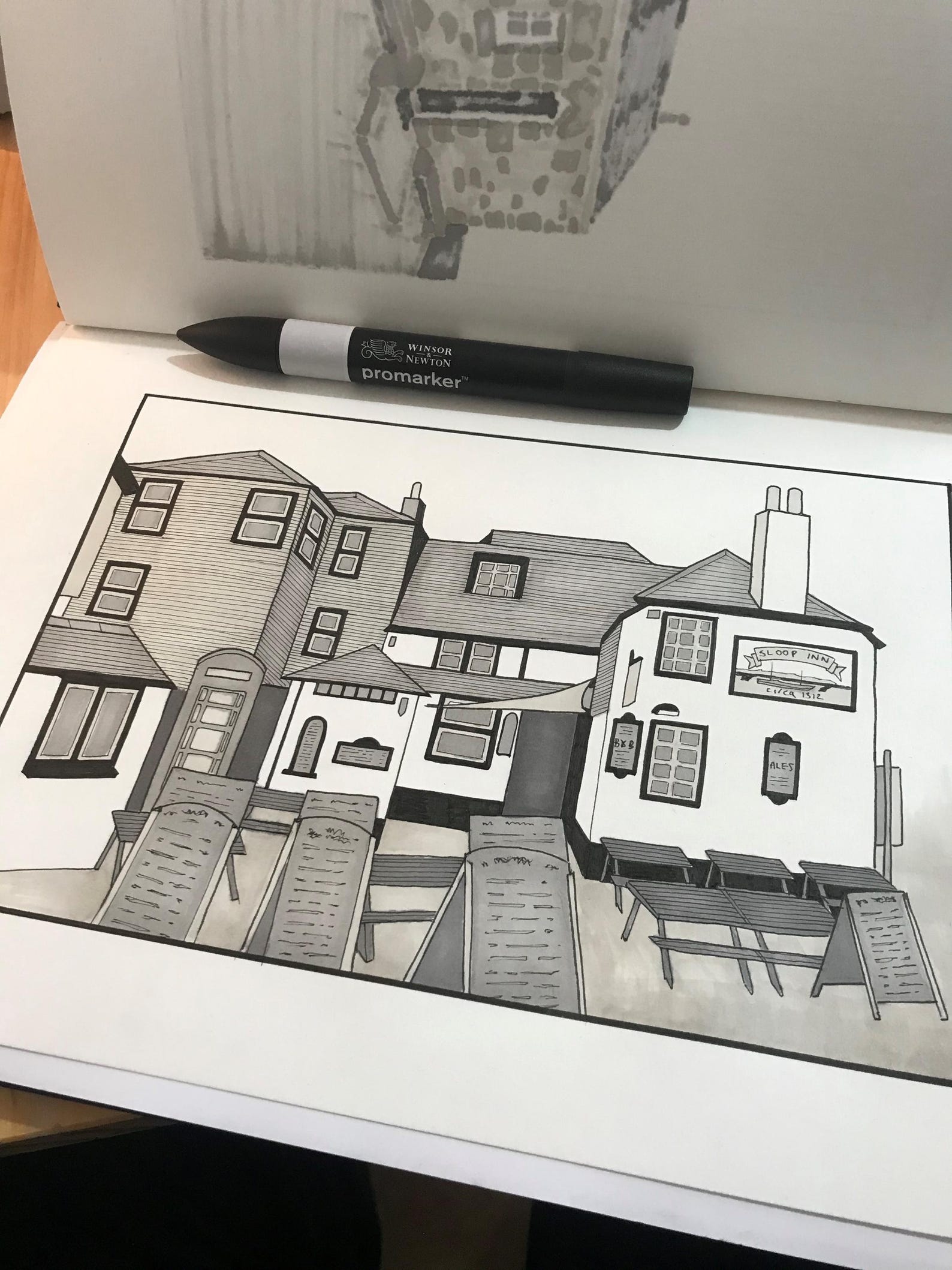 The Sloop Inn, St Ives, Cornwall - Pen & Marker Illustration Print A4 ...
