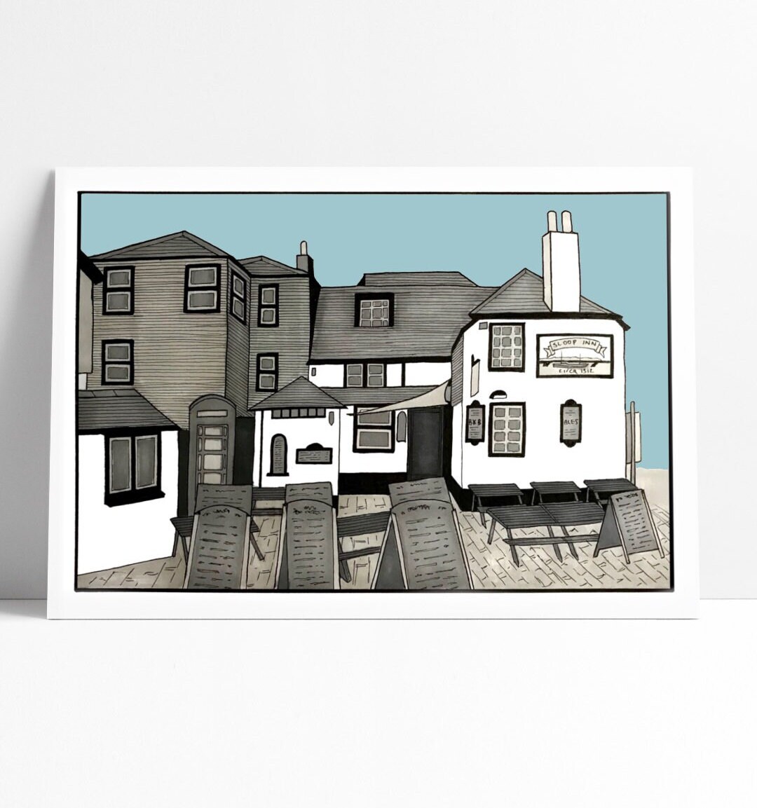 The Sloop Inn, St Ives, Cornwall - Pen & Marker Illustration Print A4 ...