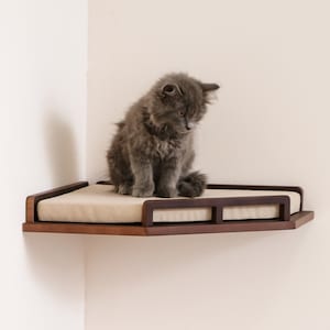 Corner Cat Shelf With Pillow From Solid Wood, Corner Cat Bed and Steps ...