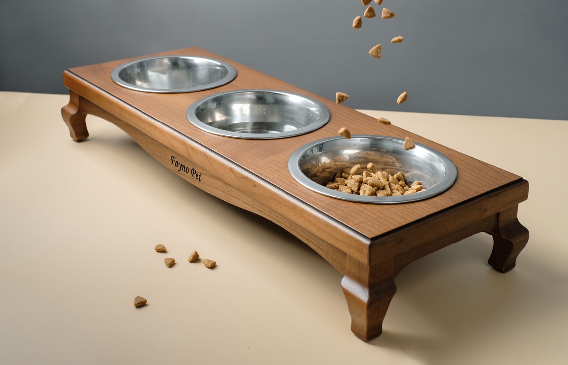 Handmade Elevated Wood Cat Feeder With Stainless Steel Bowls - Etsy
