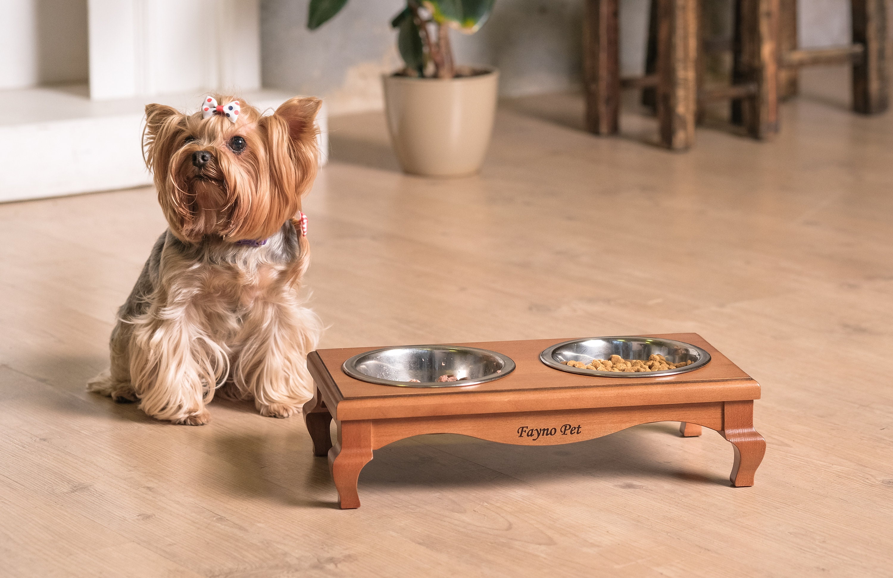 Elevated Pet Feeder: Raised Dog/cat Food Stand With Two Bowls - Etsy UK