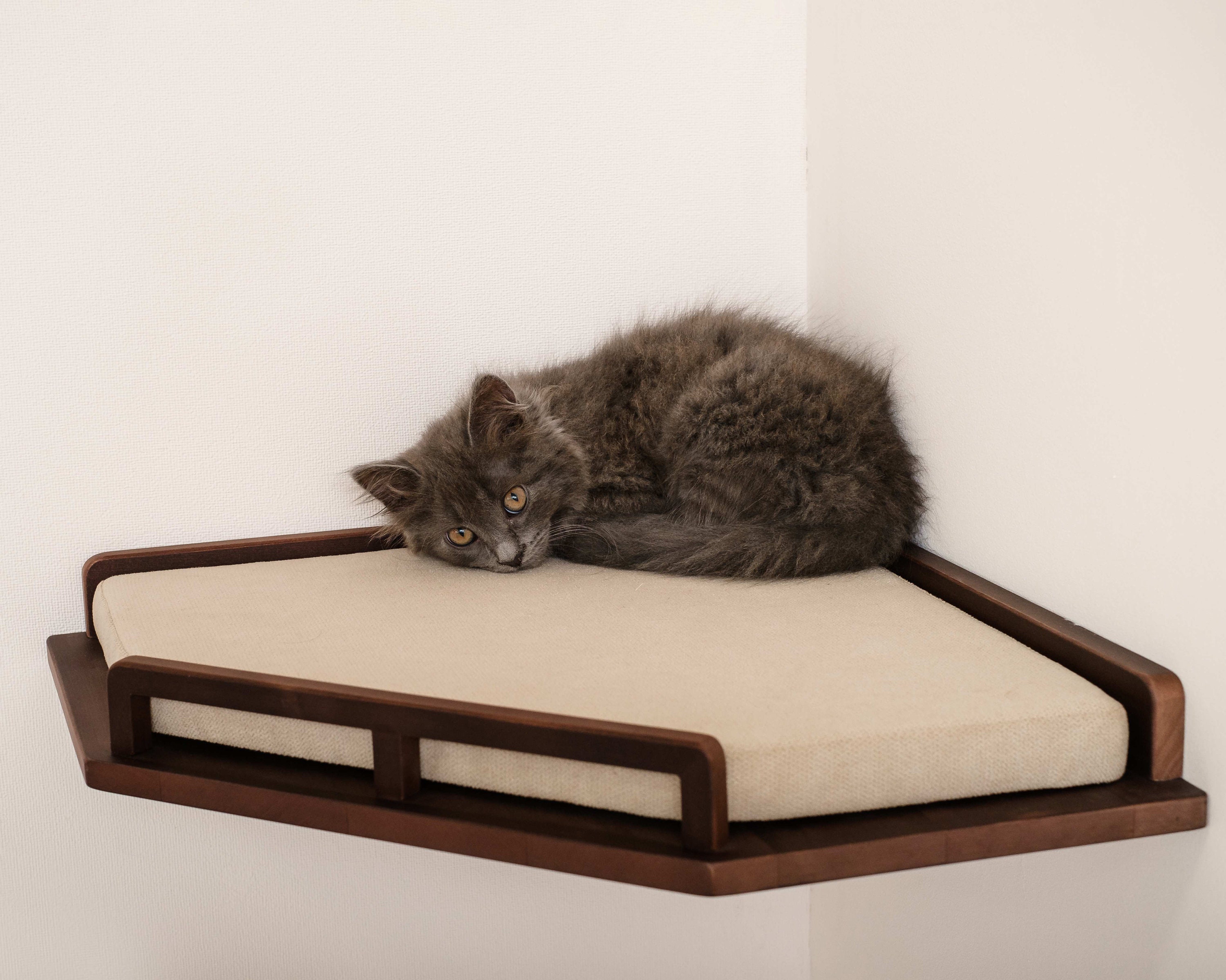 Corner Cat Bed With Cushion, Cat Corner Shelf + Steps, Corne Cat Shelf ...