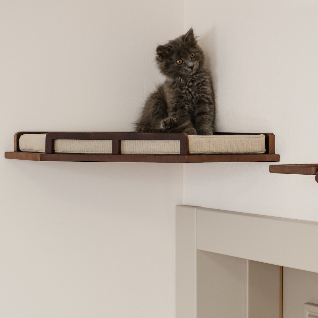 Corner Cat Bed With Cushion, Cat Corner Shelf + Steps, Corne Cat Shelf ...