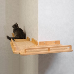 Natural Wood Corner Cat Shelf: Wall Mounted Cat Furniture - Etsy