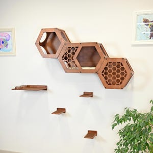 Set Cat House, Hexagon Cat Shelf, Modern Cat Wall Furniture, Hexagonal ...