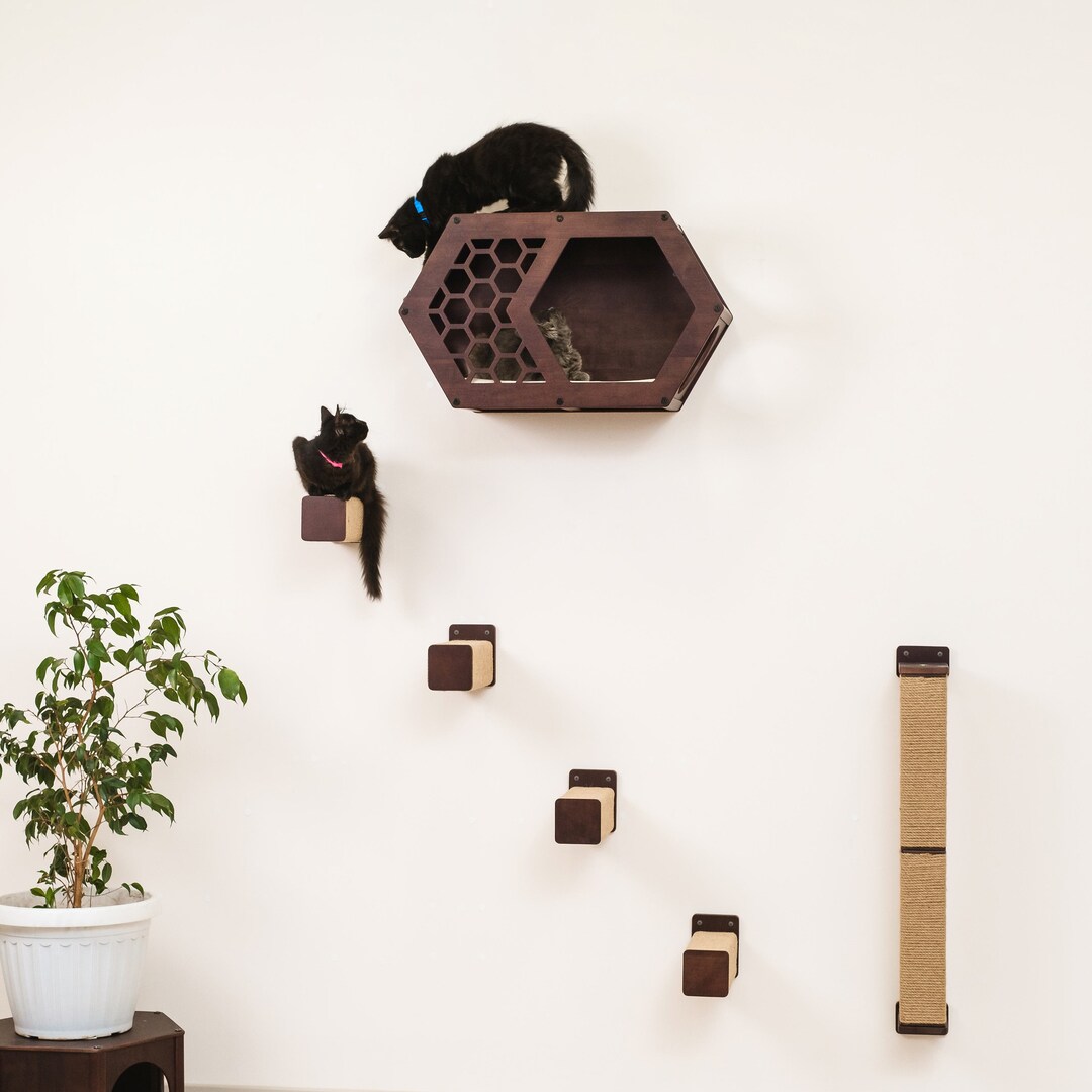 Set Cat Wall Furniture, Hexagon Cat Shelf, Cat Wall House, Climbing Cat ...