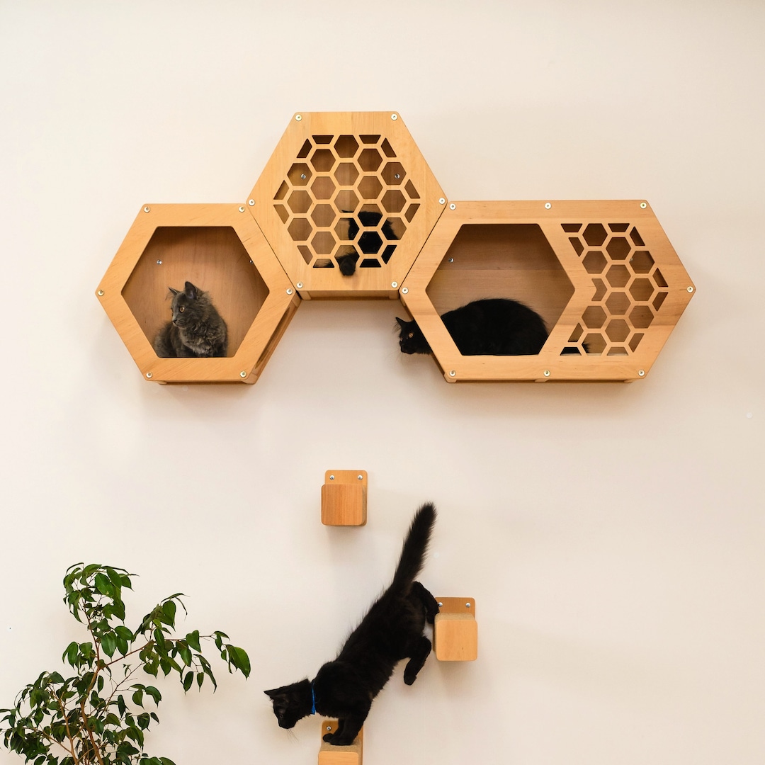 Hexagon Cat Shelf, Cat Wall Furniture, Cat Shelves for Wall, Modern Cat ...