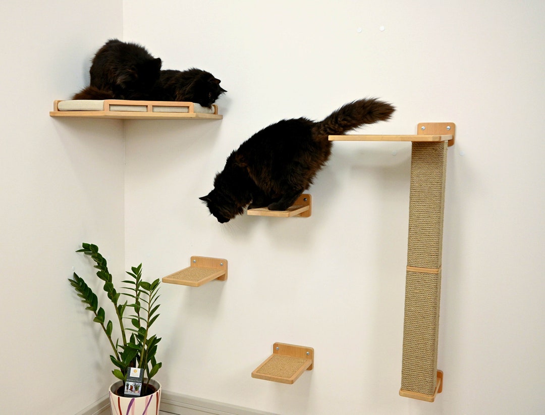 Set Cat Wall Furniture, Cat Corner Shelf, Cat Scratching Post, Cat Step ...