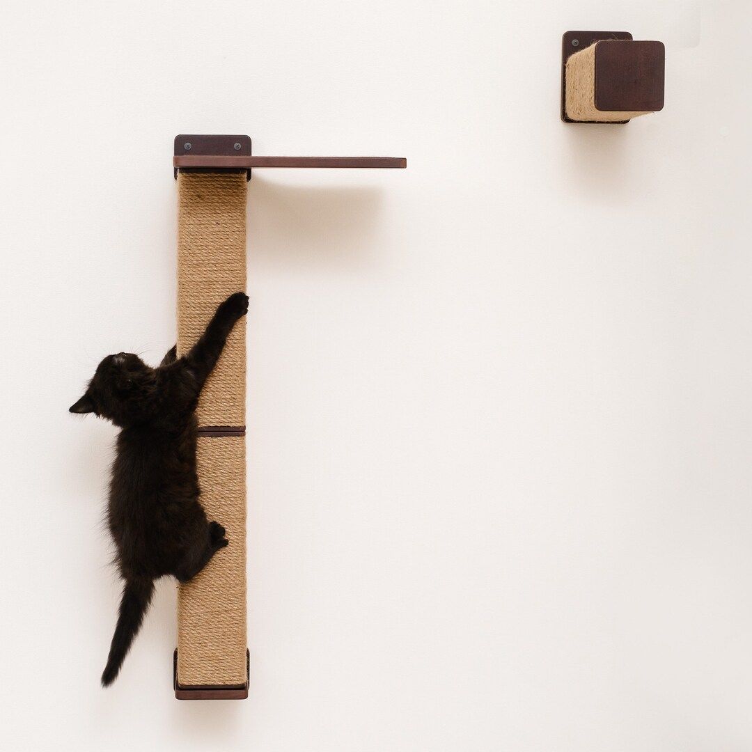 Wall Mounted Cat Scratcher With Shelf: Natural Wood Cat Tree - Etsy
