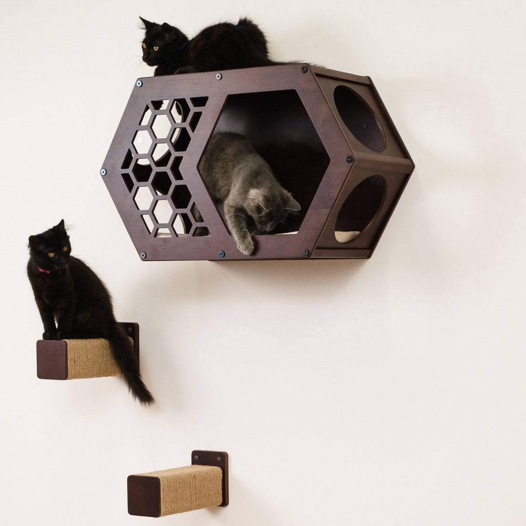 Wall Mounted Hexagon Cat House, Cat Wall Furniture, Hexagon Cat Bed ...