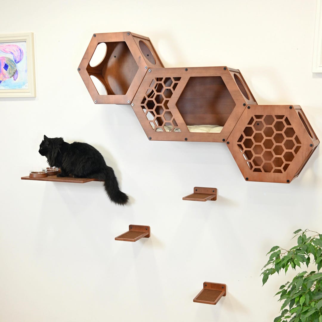 Hexagonal Cat Shelves for Wall, Cat Wall Furniture, Modern Cat ...
