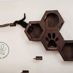 Hexagon Cat House for Wall, Cat Wall Furniture, Modern Cat Shelf, Large ...
