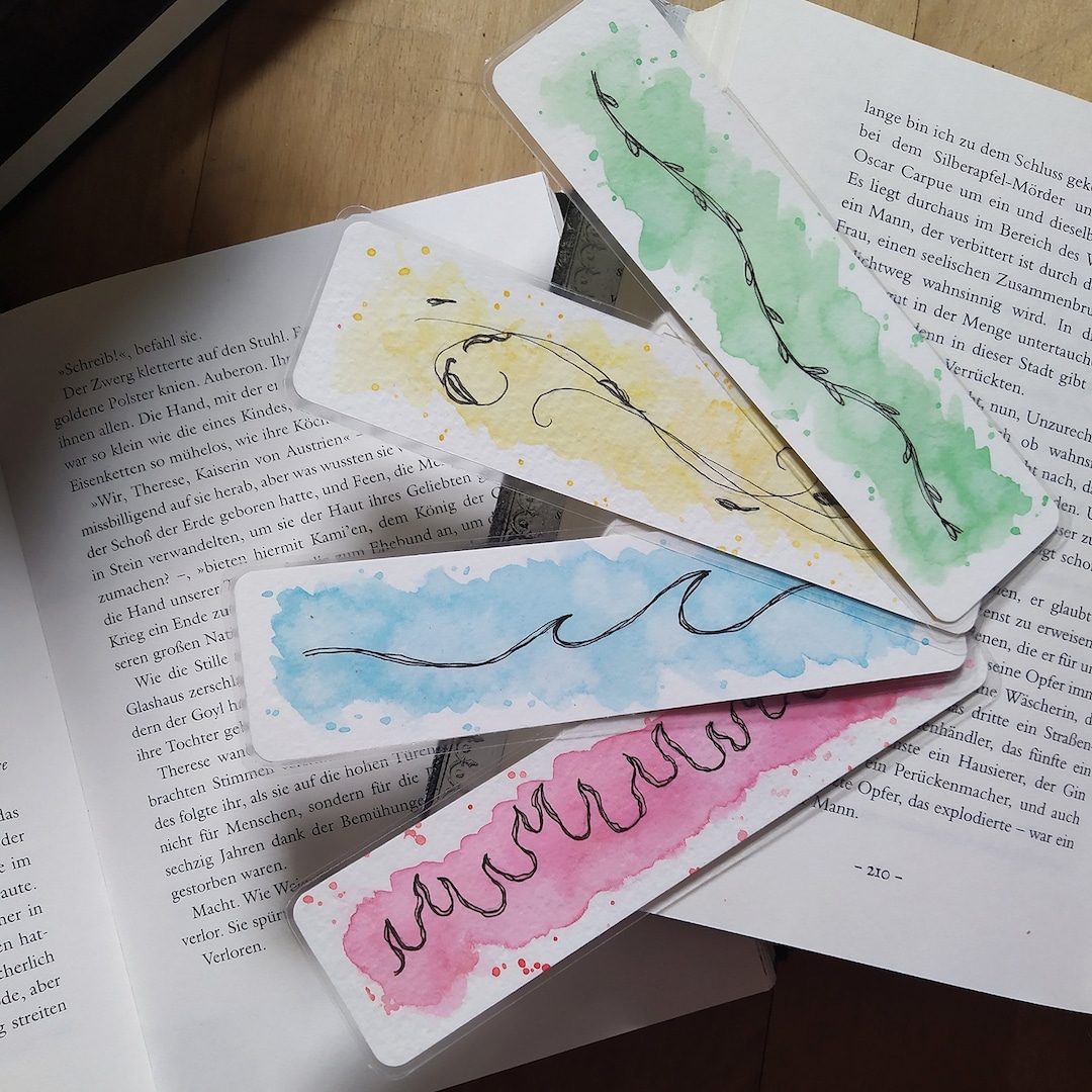 Handpainted Watercolor Bookmarks Elements Fire Water Earth Air - Etsy