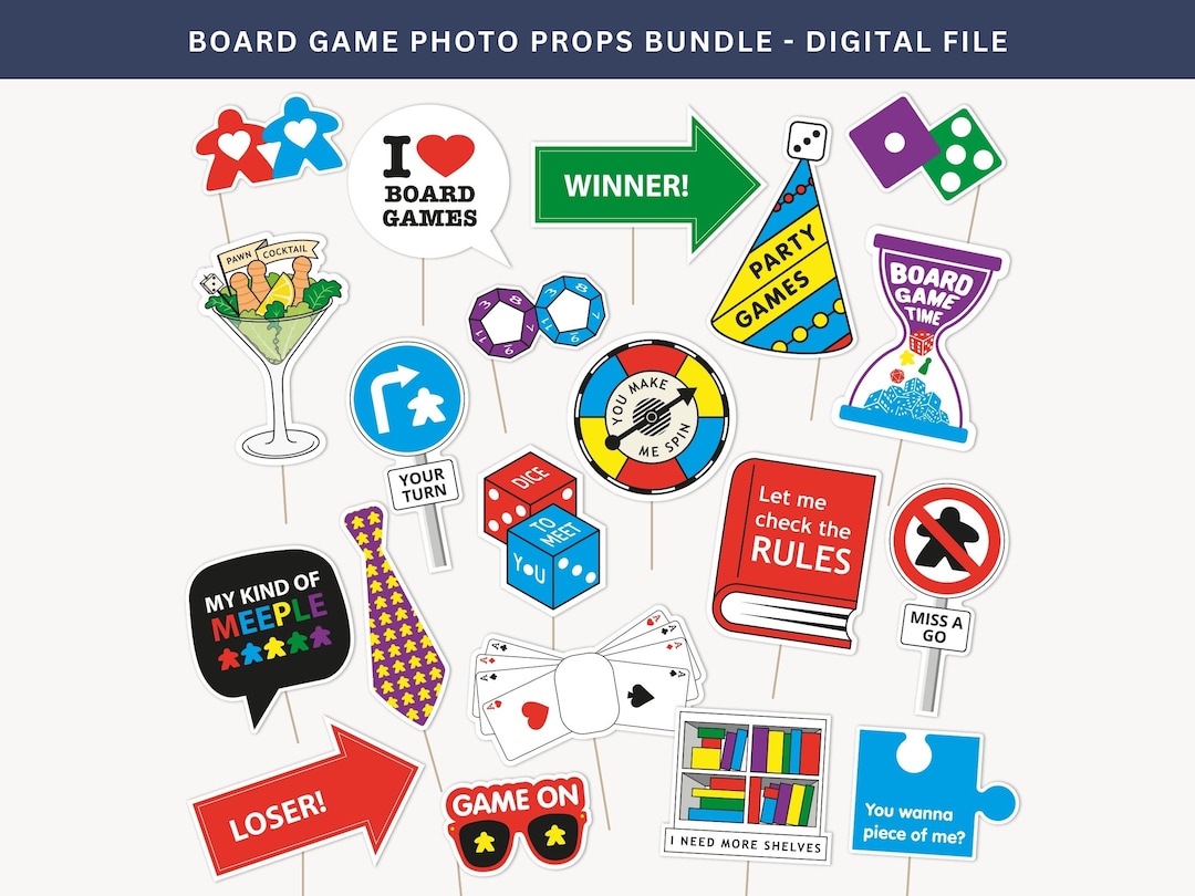 20 Board Game Printable Photo Booth Props, Photography Bundle for ...