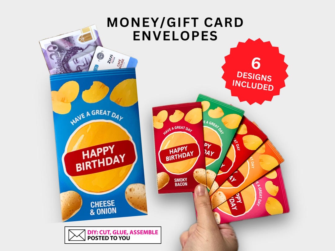 Set of 6, Mini Birthday Crisp Packets Gift Card Holders | DIY Assemble ...