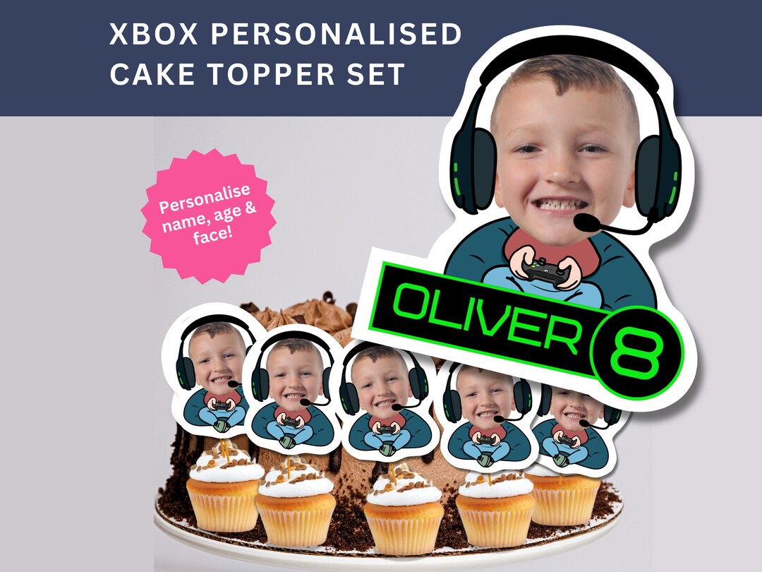 XBOX Gamer Printable Cake Topper Set Personalised Birthday Digital Cup ...