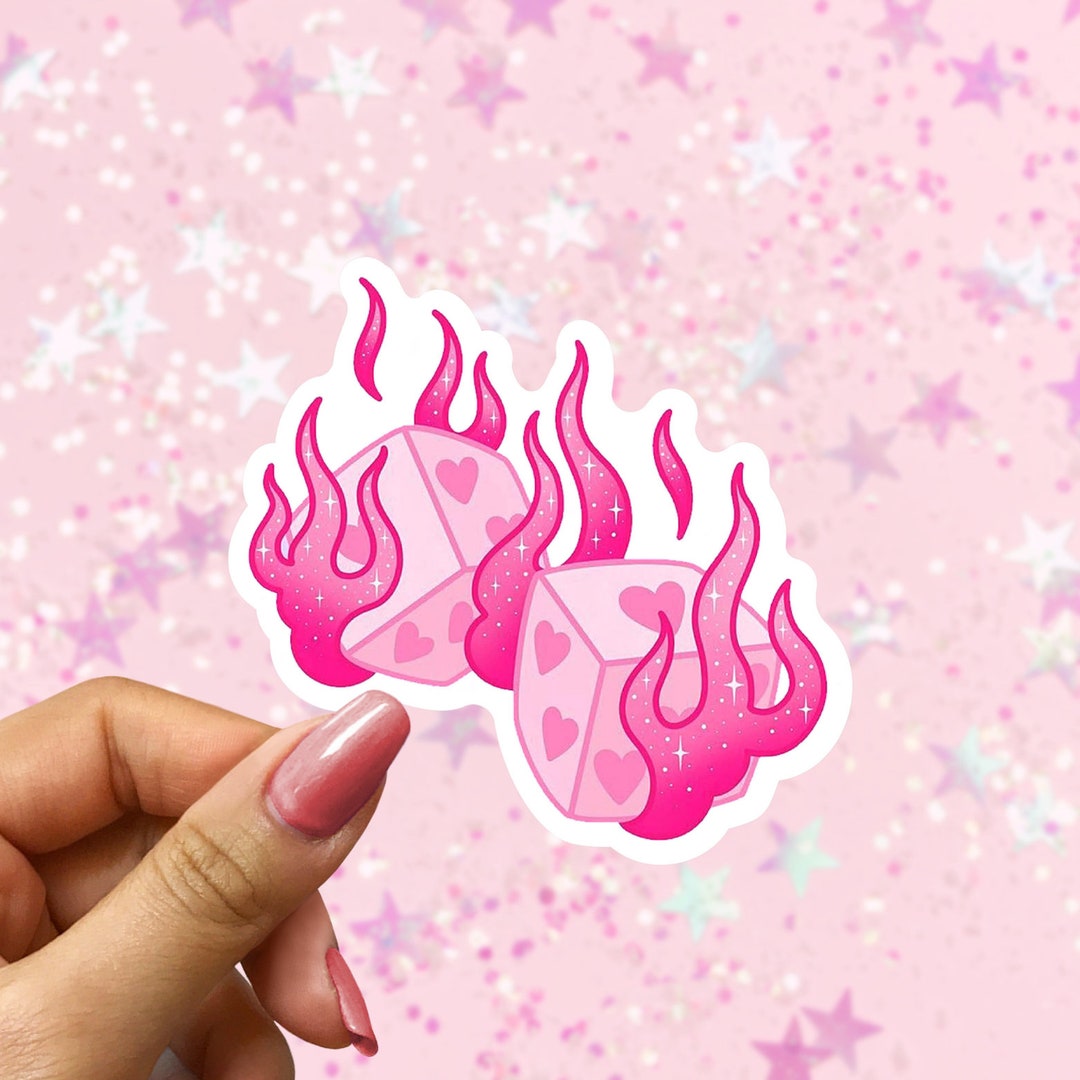 Pink Flame Dice Sticker, Dice Sticker, Flame Sticker, Y2K Sticker, Y2K ...