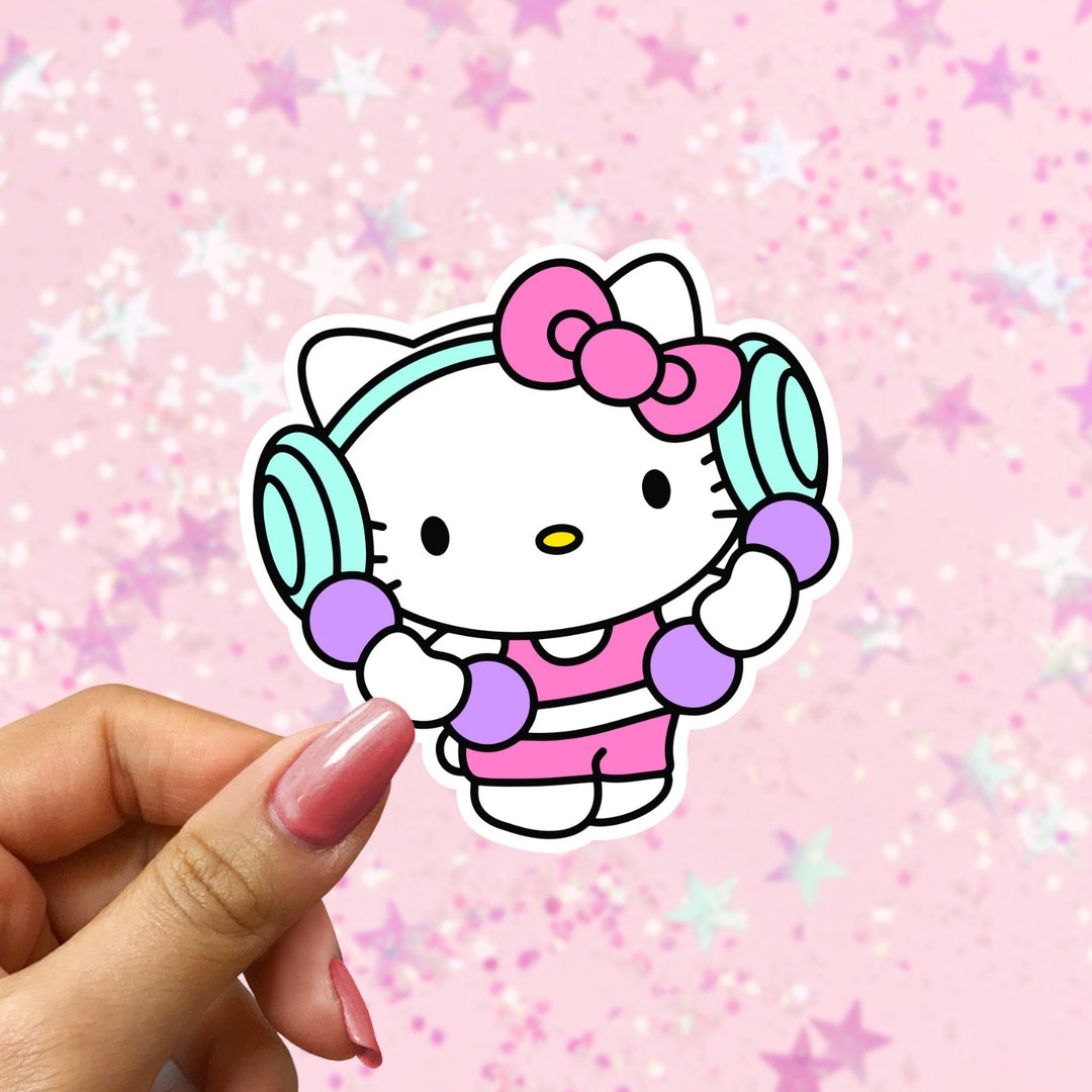 Fitness Kitty Laptop Sticker, Cute Gym Kitty Sticker, Kawaii Kitty ...