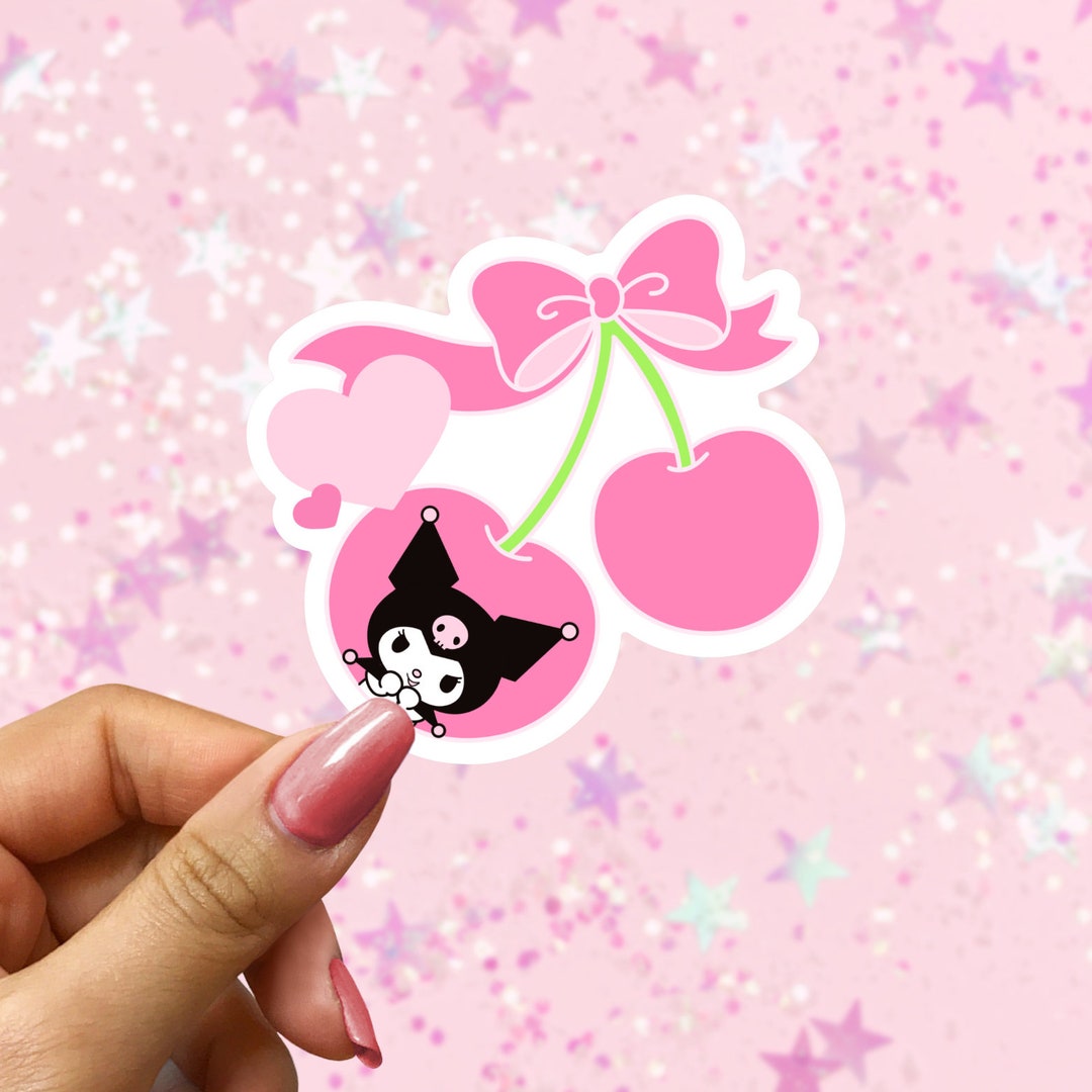 Kuromi Cherries Laptop Sticker, Kawaii Kitty Waterproof Sticker ...