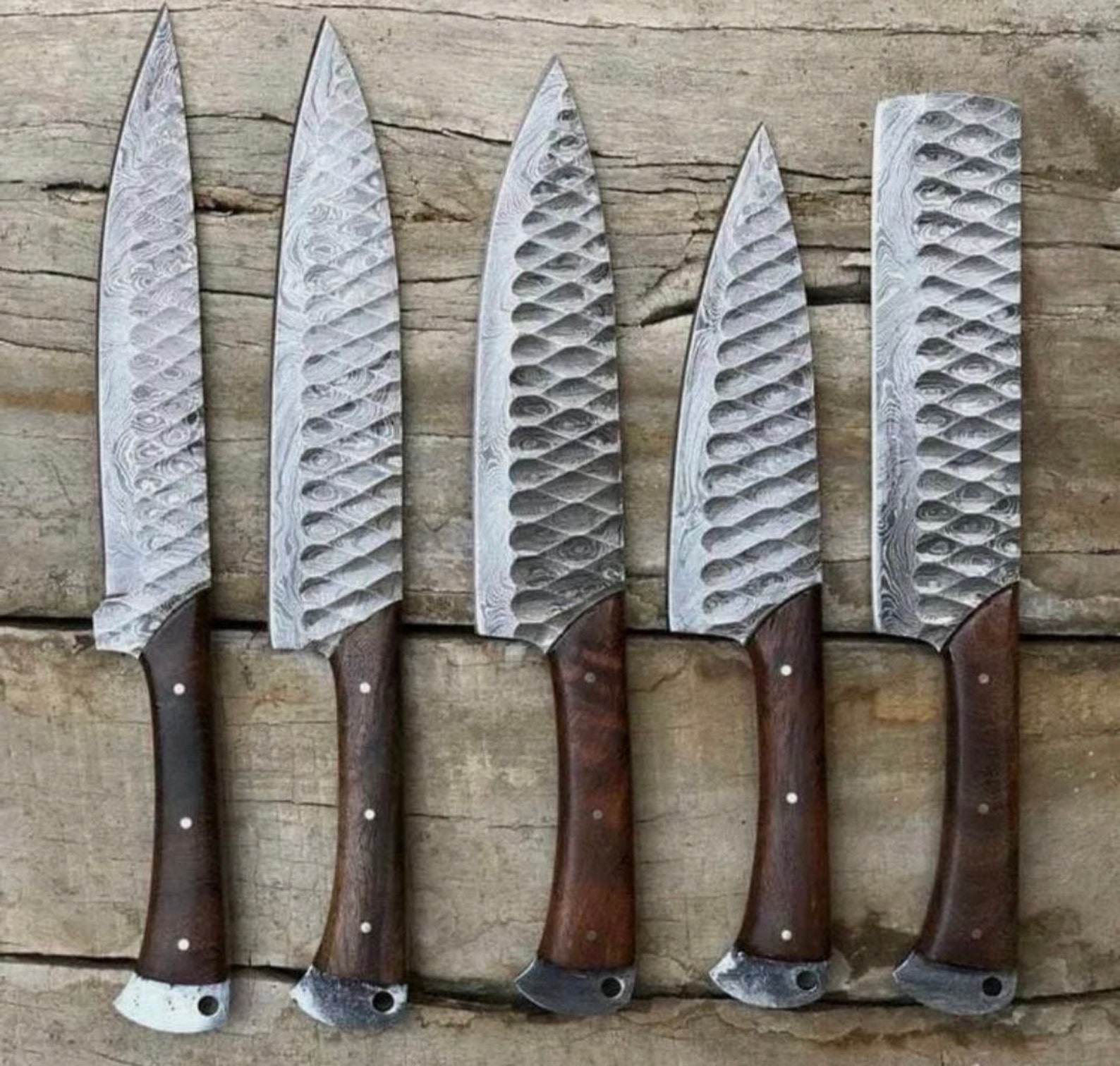 Hand Forged Damascus Chef's Knife Set of 5 BBQ Knife - Etsy
