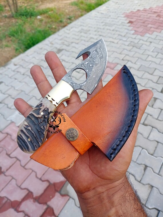 Damascus Knife Gutting Knife Hand Forged Fixed Blade Knife | Etsy