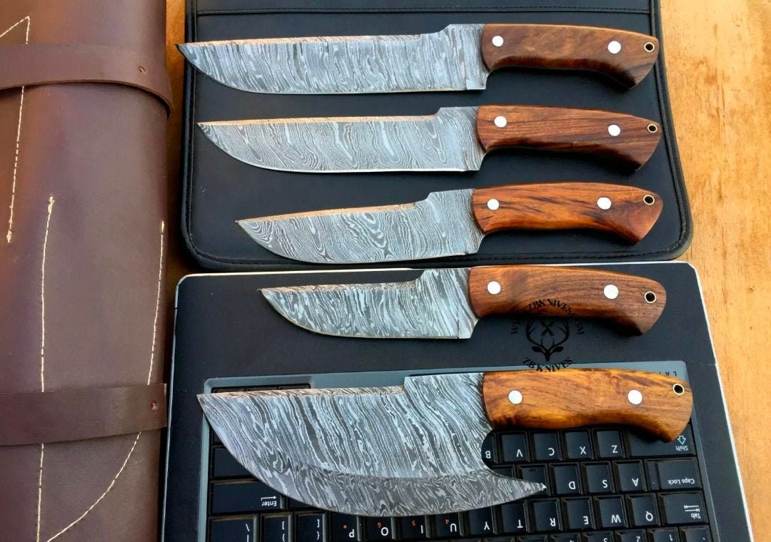 Handmade Damascus Chef's Knife Set of 5 BBQ Knife Kitchen | Etsy