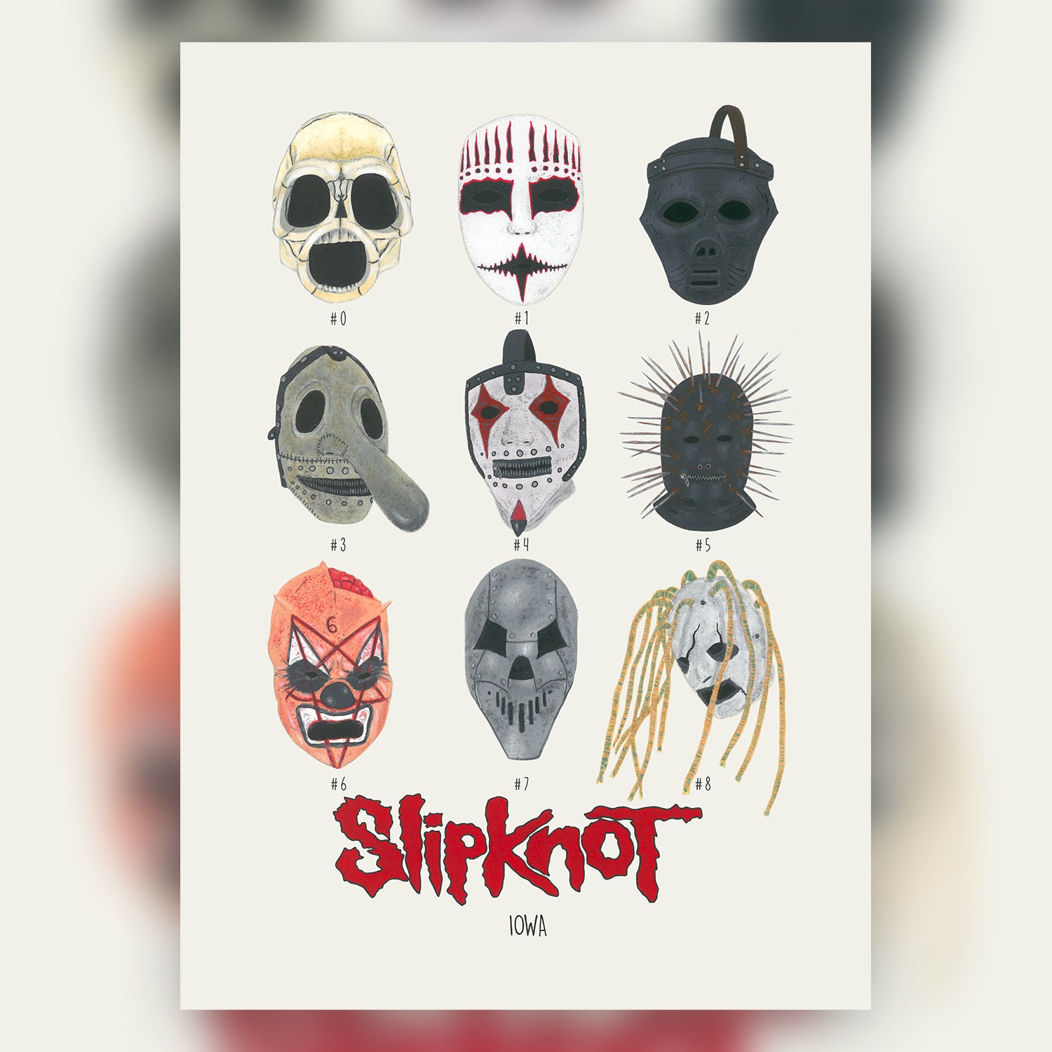 Slipknot Iowa Máscaras A4 Print / Pintura Gouache / - Etsy España