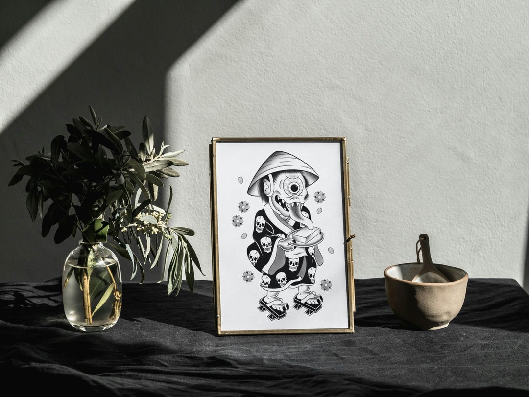 Tofu Boy Yokai Art Print: Japanese Folklore Tattoo Style. A5 Size. - Etsy