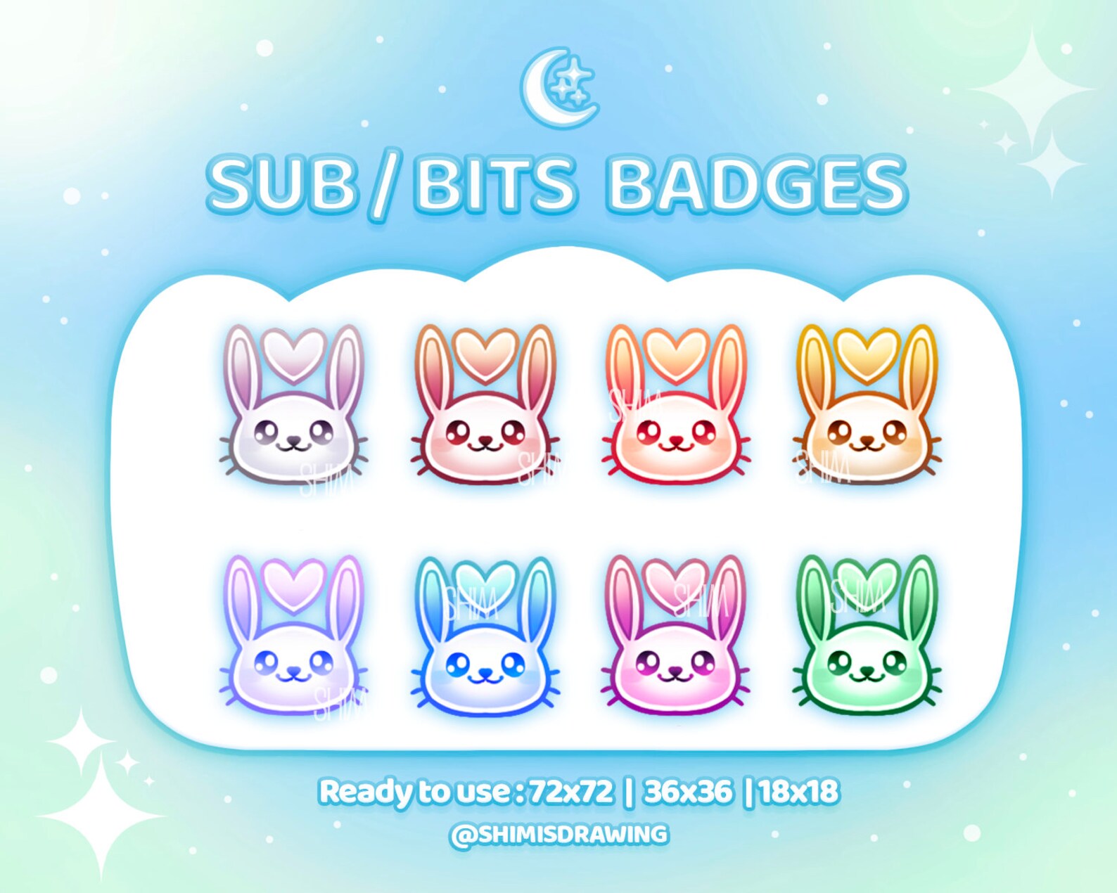 PU2 - Easter Bunny Rabbit and Heart Cute Kawaii Sub / Bits Badge ...