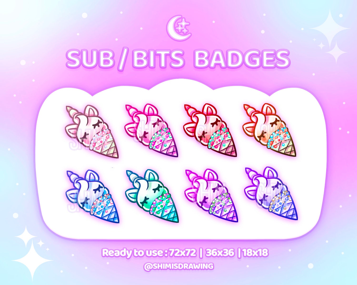 PU2 Ice Cream Unicorn Cute Kawaii Sub / Bits Twitch Badge , Glace ...