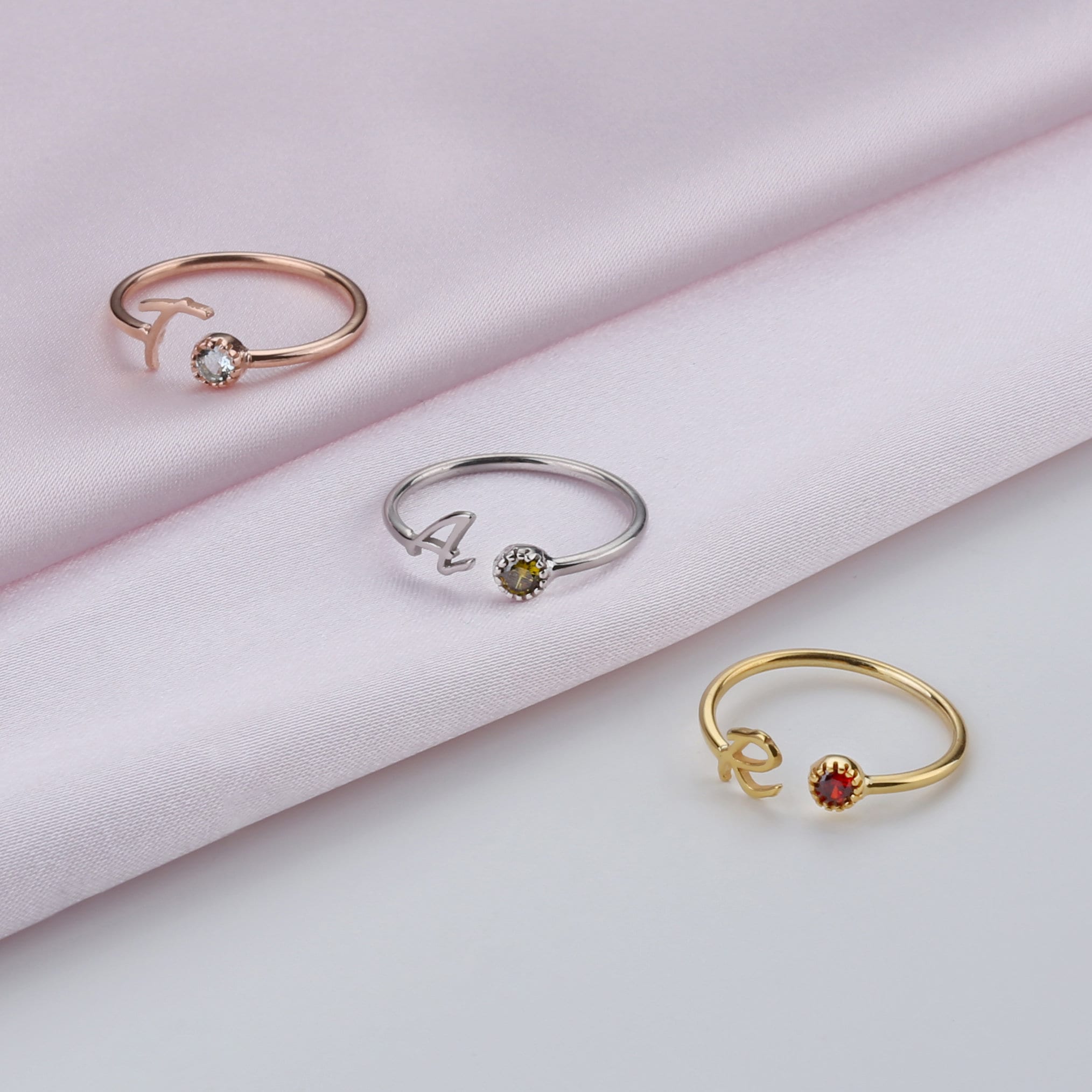 Birthstone Initial Ring, Birthstone Letter Ring, Gemstone Letter Ring ...