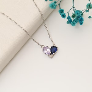 Her and His Birthstone Matching Heart Necklace, Bride and Groom Love ...