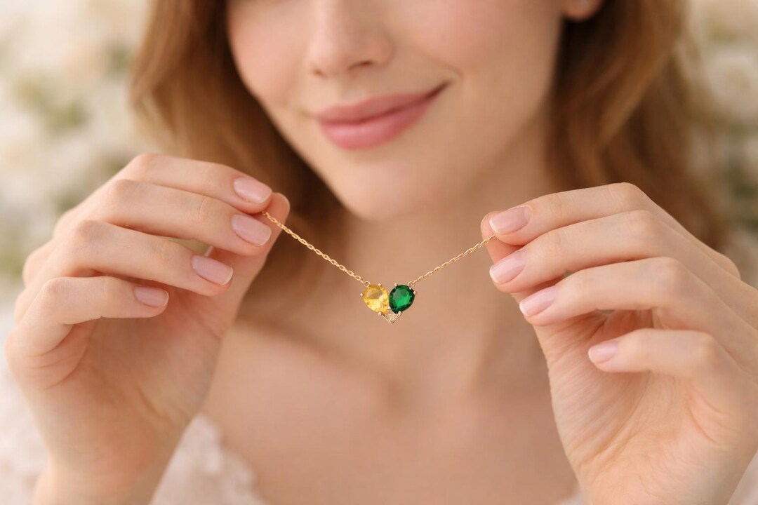 Personalized Two Birthstone Matching Heart Necklace for Womens ...