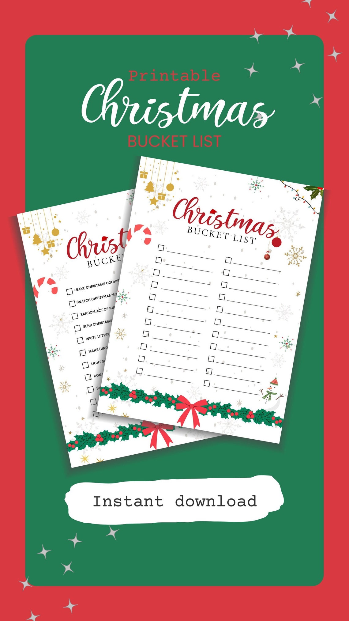 Christmas Holiday Bucket List | Instant Download - Etsy