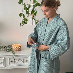 Cotton Spa Robe With Pockets, Sage Green Color Spa Handmade Robe for ...