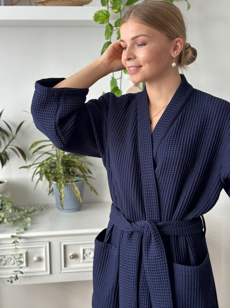Cotton Spa Robe With Pockets, Deep Blue Color Spa Robe for Woman ...