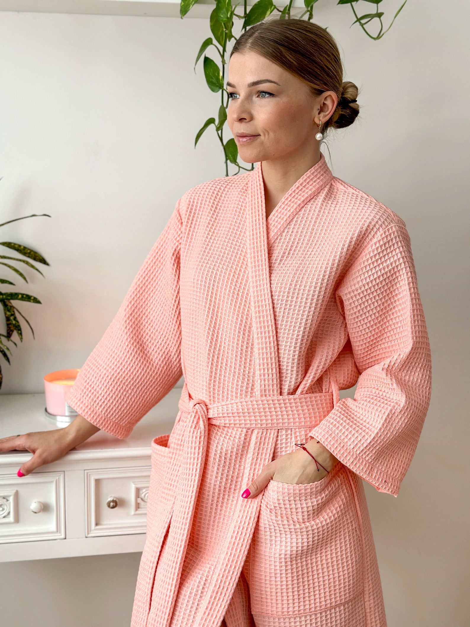 Bathrobe for Woman in Peach Color,handmade Summer Bathrobe for Friend ...