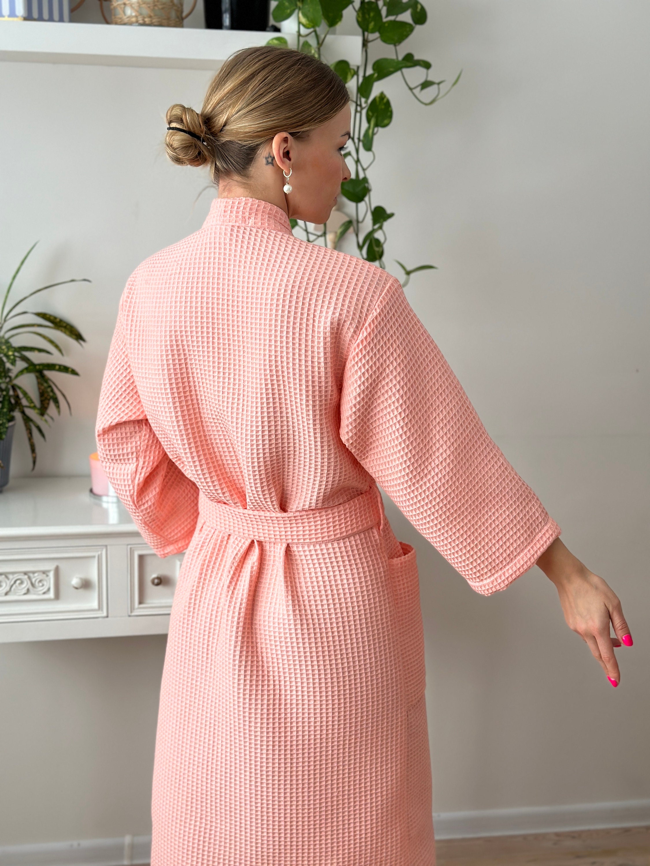 Bathrobe for Woman in Peach Color,handmade Summer Bathrobe for Friend ...