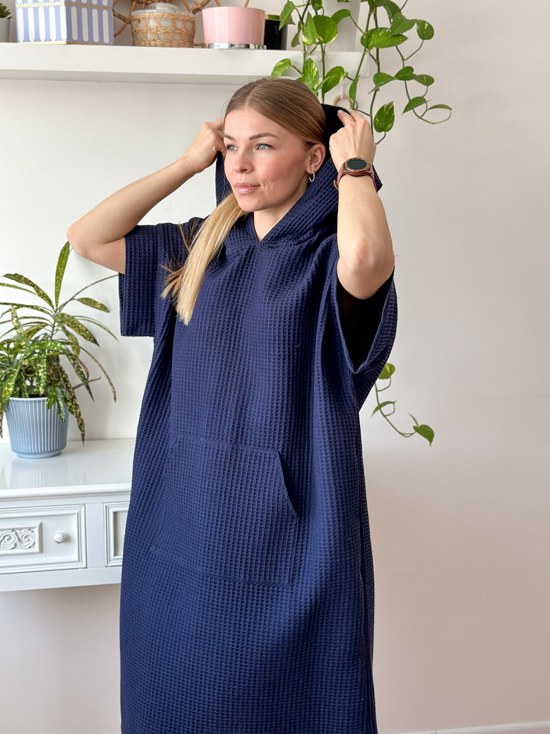 Waffle Cotton Unisex Poncho, Handmade Oversize Poncho, Big Size Poncho ...
