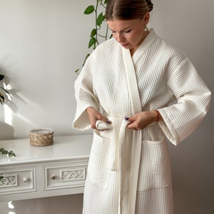 Cotton Bathrobe for Woman/handmade Waffle Robe /robe After Shower/spa ...