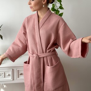 Bathrobe With a Casual Wafle Texture in Dusty Pink / Comfy, Elegant ...