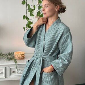 Cotton Spa Robe With Pockets, Sage Green Color Spa Handmade Robe for ...