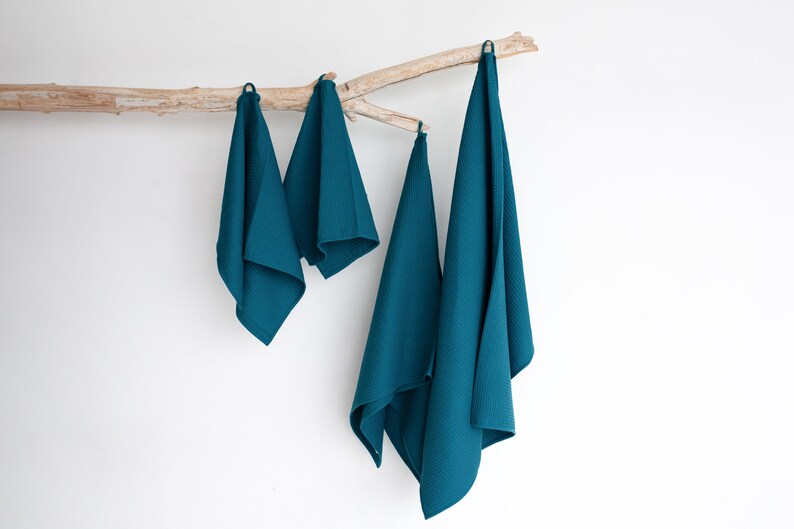 Towel With a Casual Waffle Texture in Dark Petrol/ 100% Cotton ...