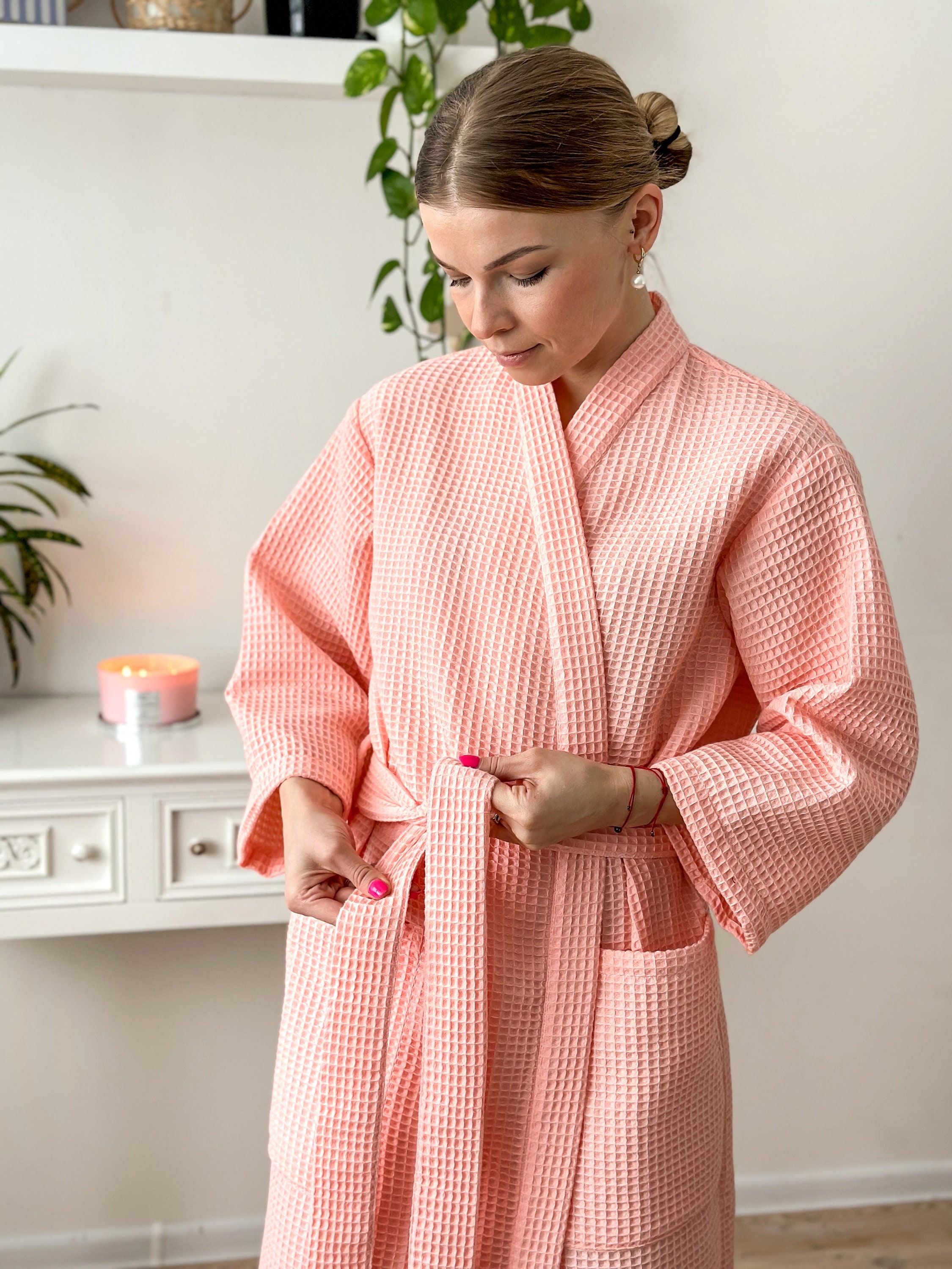 Bathrobe for Woman in Peach Color,handmade Summer Bathrobe for Friend ...