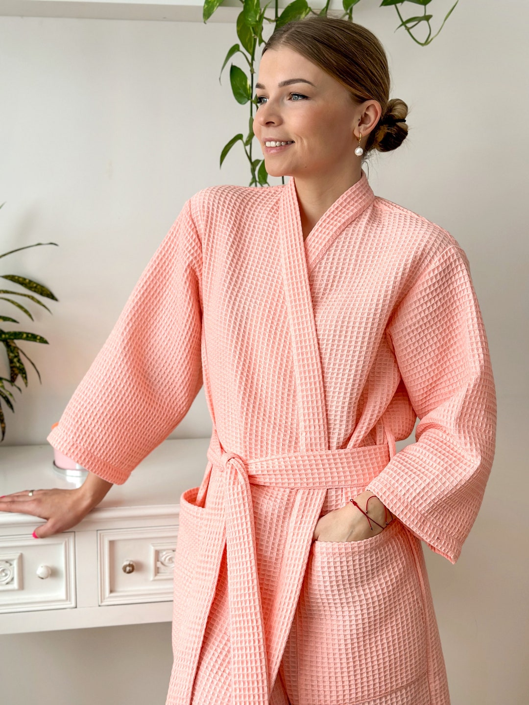 Bathrobe for Woman in Peach Color,handmade Summer Bathrobe for Friend ...