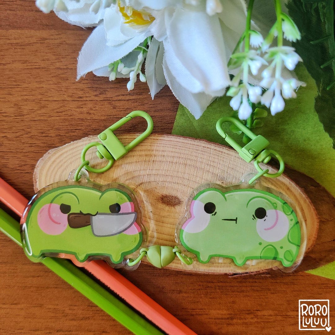 Stabby Frog Couple Keychain // Cute Acrylic Keychain, Cow Keychain ...
