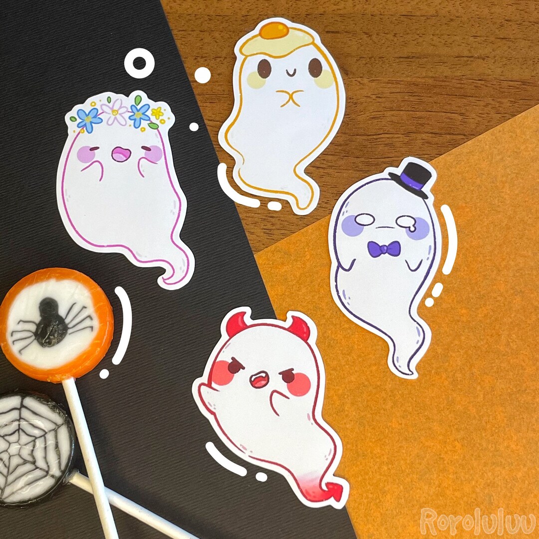 Ghosts in Hats Stickers, Cute Halloween Sticker, Meme Sticker, Kawaii ...