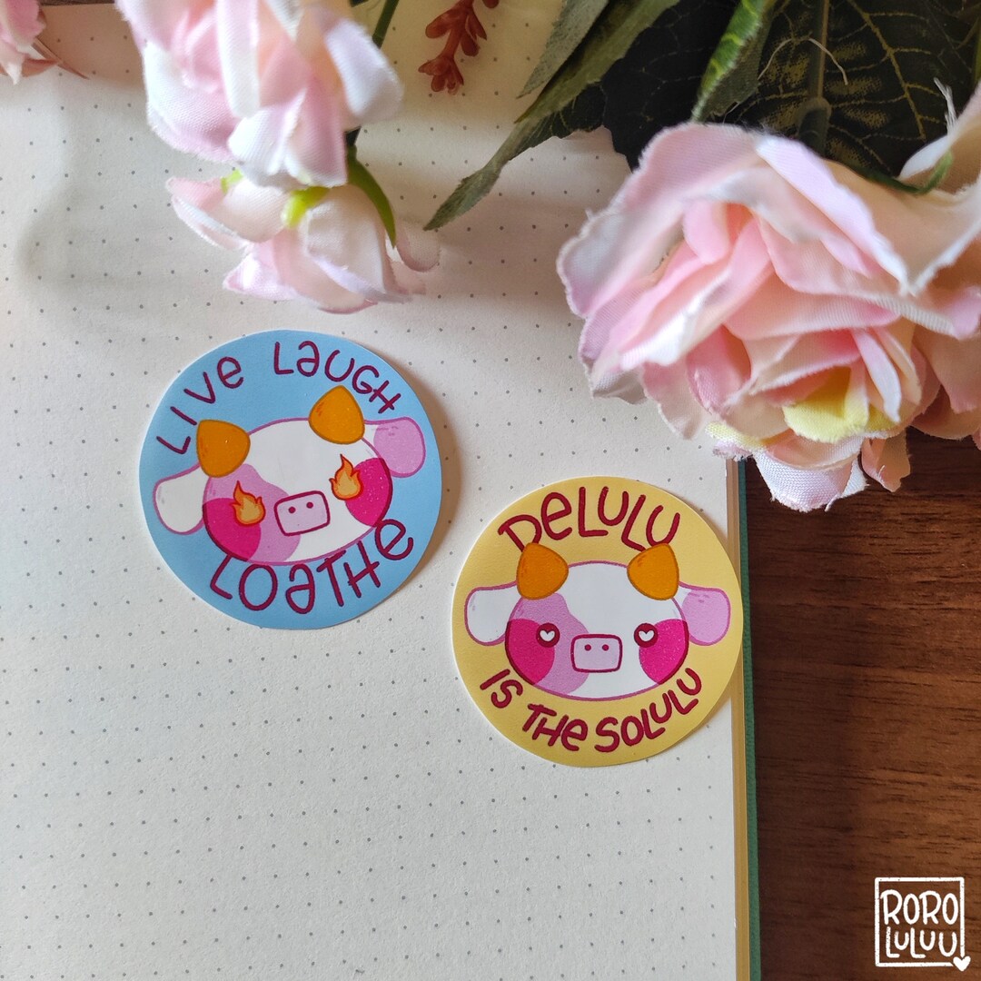 Silly Pink Cow Sticker, Cute Cow Sticker, Meme Sticker, Kawaii Sticker ...
