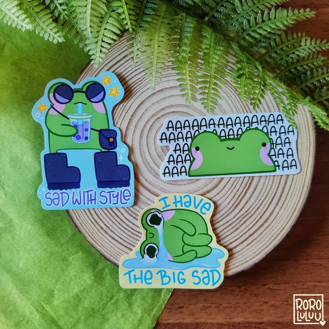 Big Sad Frog Stickers, Cute Frog Sticker, Meme Sticker, Kawaii Sticker ...