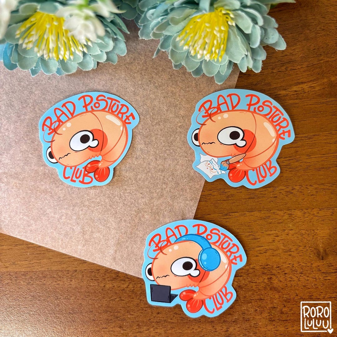 Bad Posture Shrimp Sticker Set // Cute Sticker, Meme Sticker, Shrimp ...